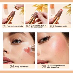 3 Pcs Liquid Contour Beauty Wand Set, Contour & Blush & Highlighter Stick with Cushion Applicator， Attached Easy to Blend, Long Lasting & Smooth Natural Matte Finish (01#02#04)