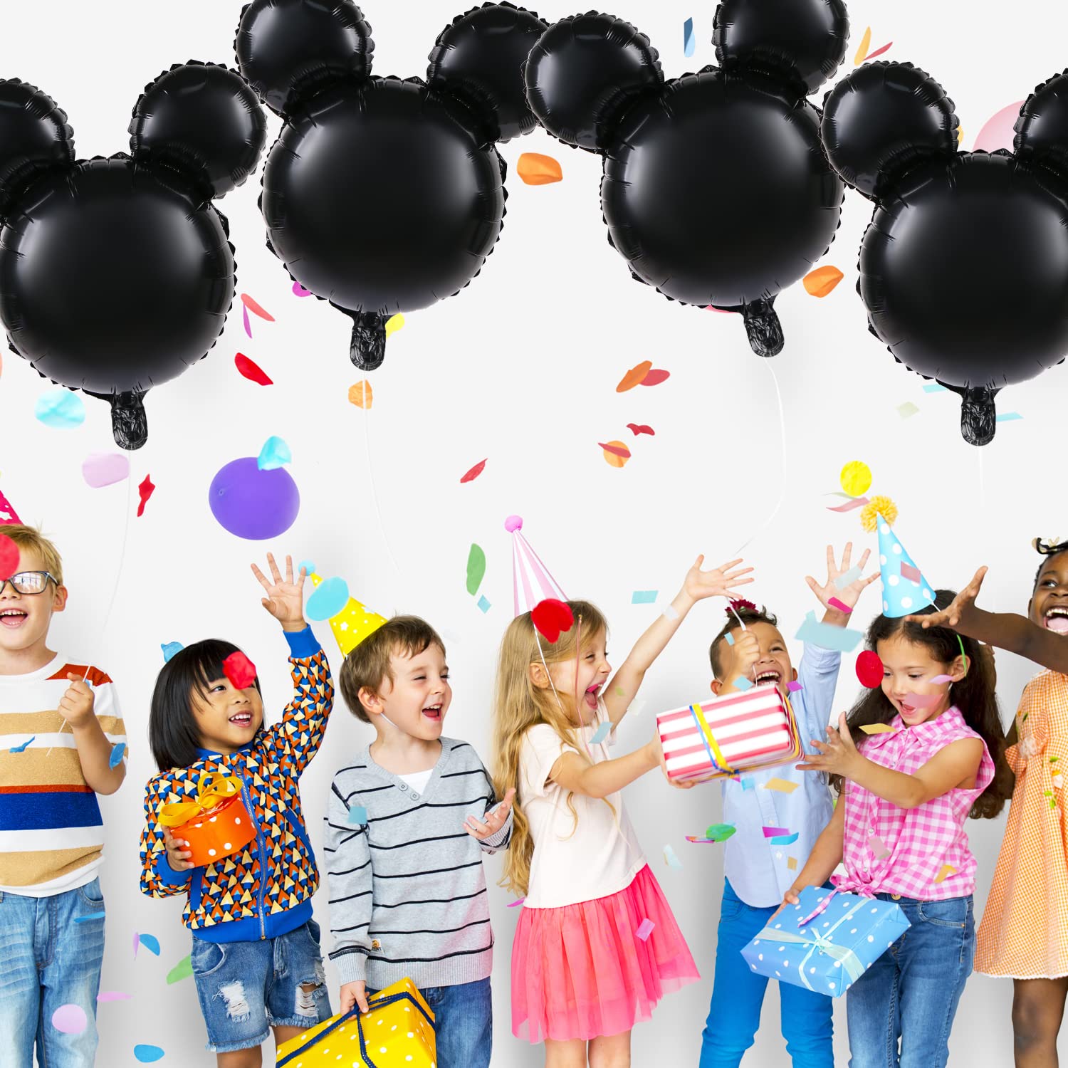 LIYDE 6 Pcs Mouse Head Balloon, 24'' Black Aluminum Foil Balloon for Birthday, Baby Shower Decorations