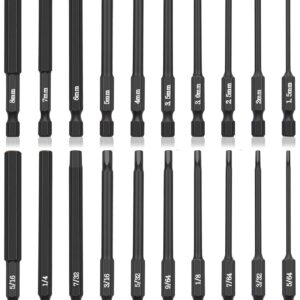 NAUIX 20 Piece Hex Head Allen Wrench Drill Bit Set, 1/4 Inch Hex Shank Metric and SAE S2 Steel Hex Bit Set, Magnetic Tips 3 Inch Long