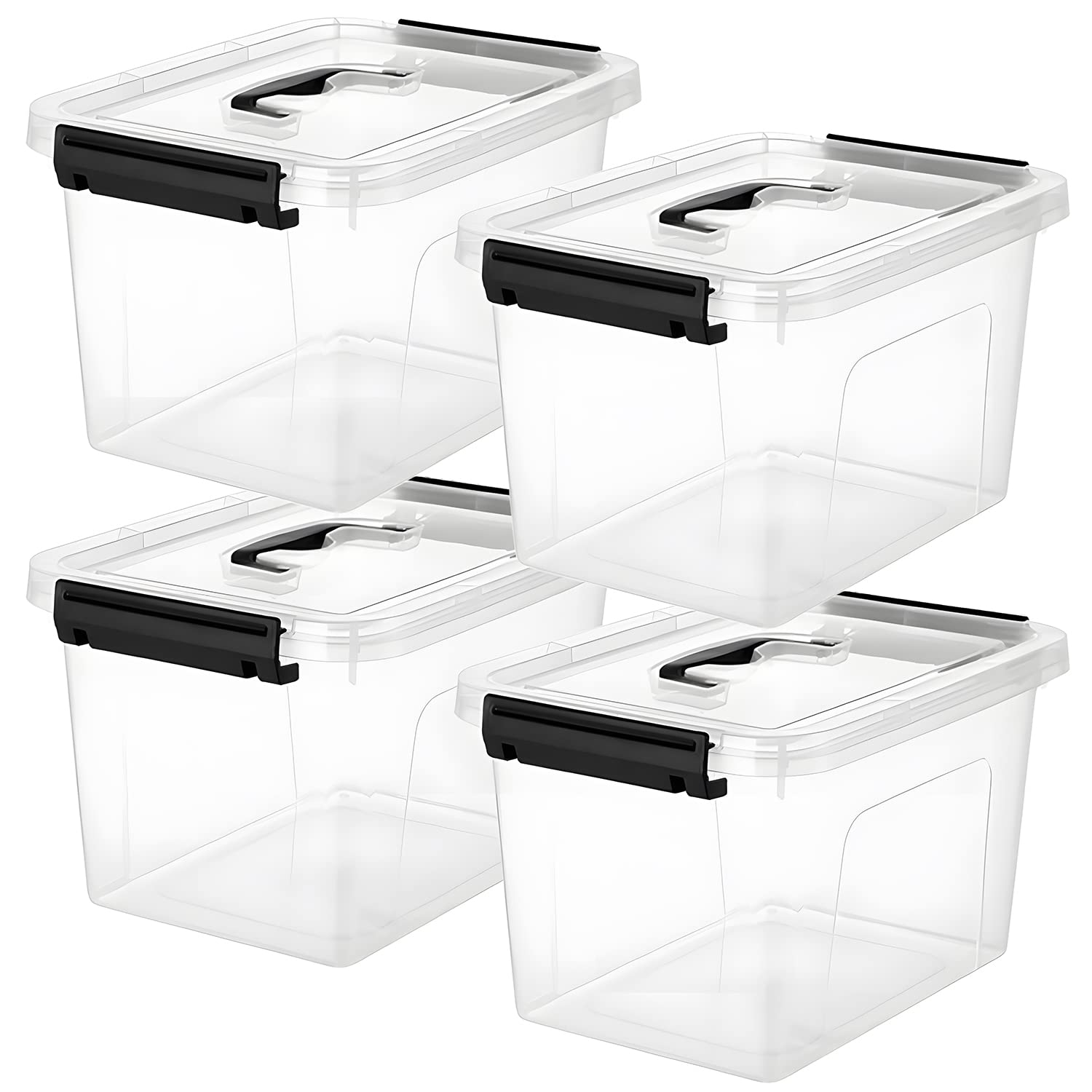 YYXB 4 Pack Plastic Storage Bins with Lids and Handle, Clear Plastic Latching Box for Storage, Stackable Storage Containers for Organizing, 5 Quart