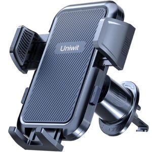 uniwit car air vent phone mount,metal steel hook,ultra stable & secure,easy operation,360°rotation,case friendly,compatible for all iphone series and other 4-7 inches cellphone.