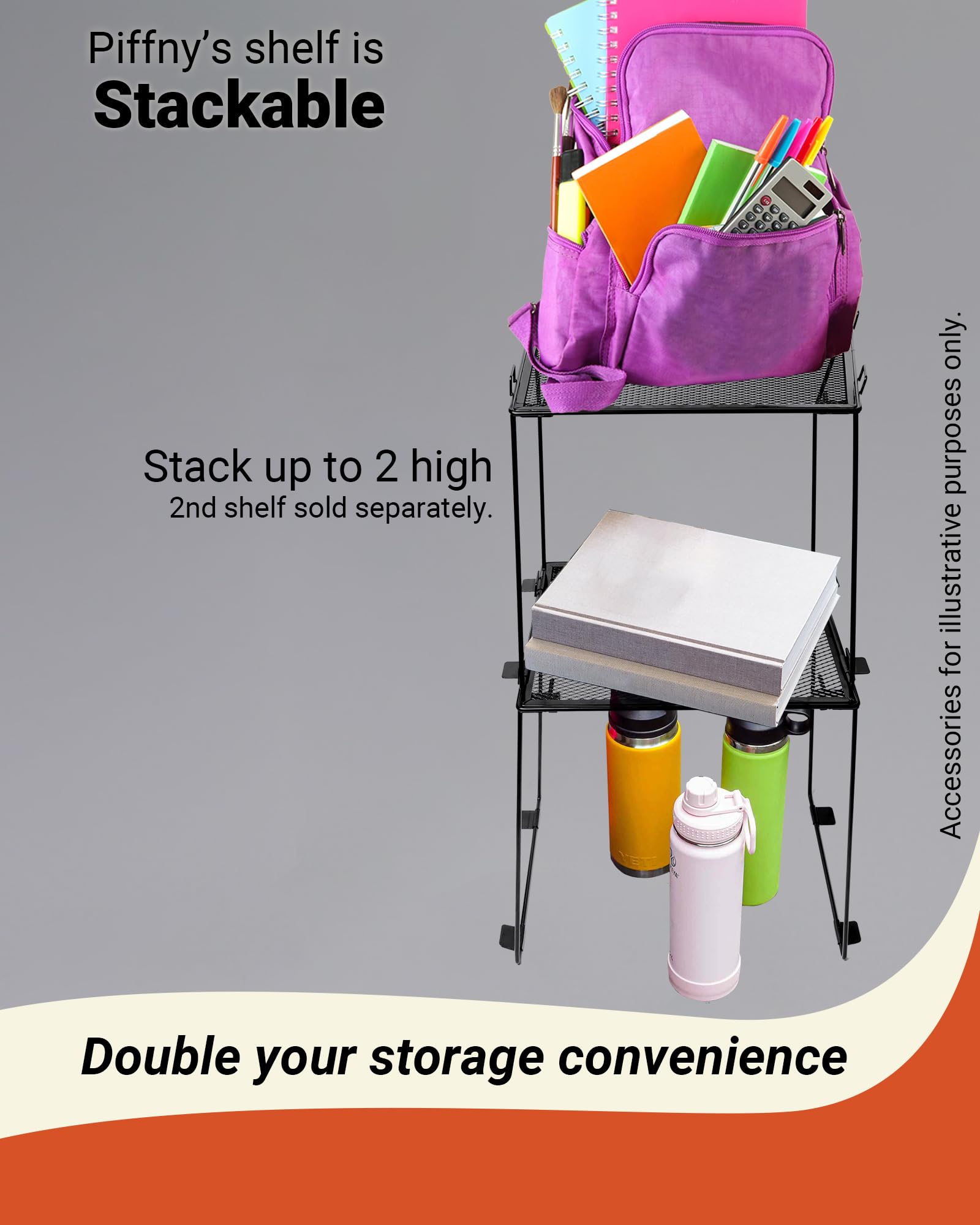 Piffny Versatile Metal Mesh Organizer Shelf, Stackable, for Standard Size School Lockers, Also for Gym and Work Lockers, or Even Kitchen Cabinets & Under Sink Organization