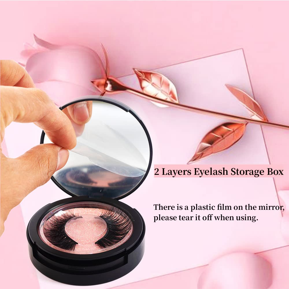 Lash Organizers and Storage Case 2 Layers Circle Eyelash Glue Holder Boxes with Mirror Lashes Tray Organizer with Magnetic Strips Travel Container Makeup Box 2 Pack