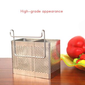 TOPINCN Kitchen Utensil Storage Holder, Stainless Steel Utensil Container Hanging Mesh Utensil Drying Rack Fork Chopsticks Storage Organizer Tableware Dinner Service Holder Cutlery Rack (Double Grid)