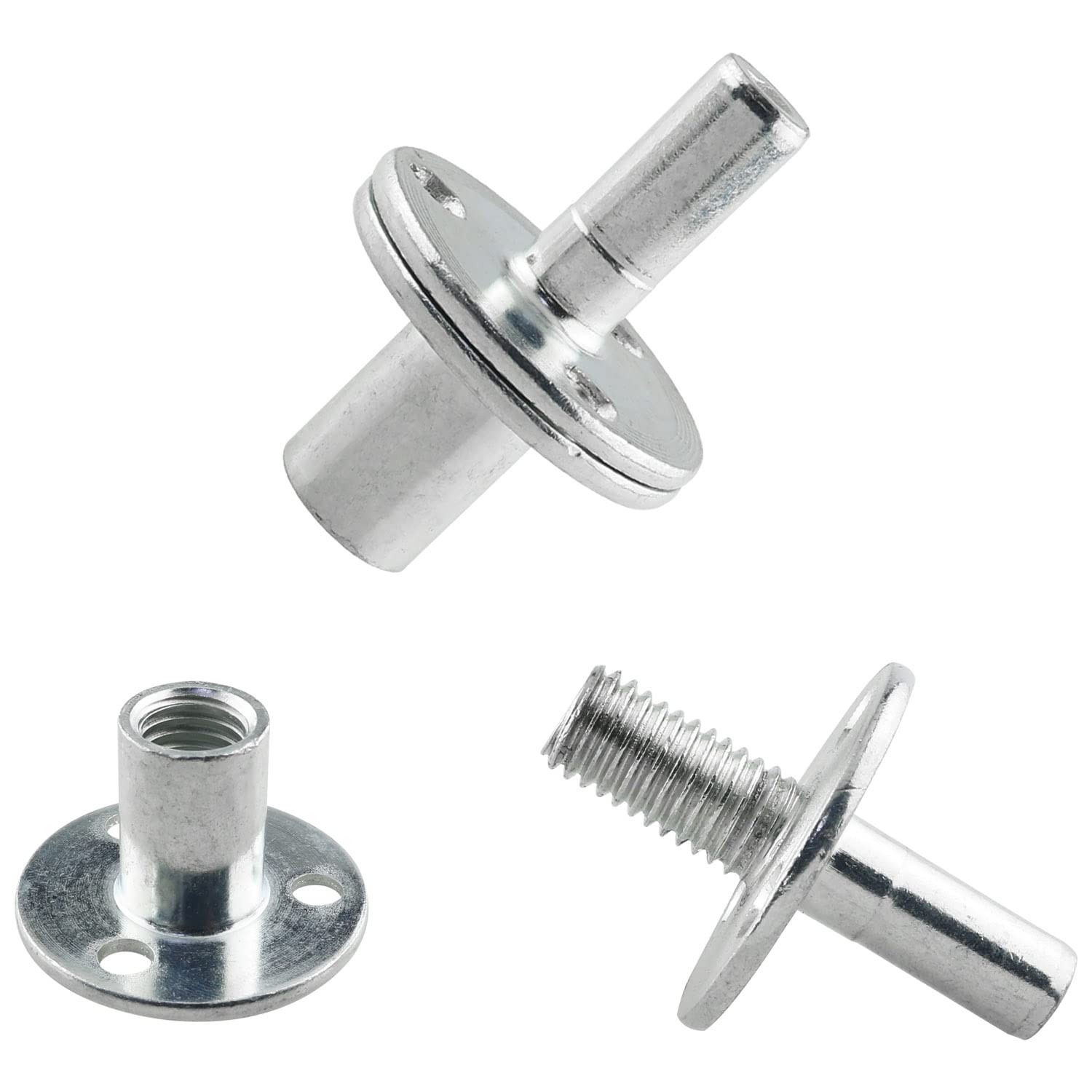 JianLing 2pcs Metal M12 Bed Post Connector Bed Column Bedpost Connector Screw-in T-Nut Bedpost Connector Screw Butt Nut, Silver Tone