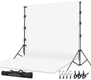 slow dolphin photo video studio 10 x12ft 100% cotton white muslin backdrop with 10 x 10ft stand photography background support system kit clamp, clips,carry bag