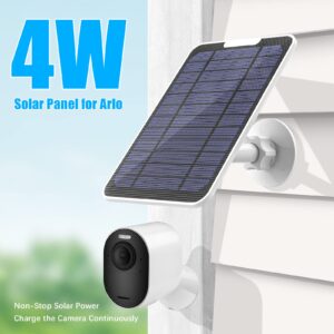 4W Solar Panel Charging Compatible with Arlo Pro 3/Pro 4/Pro 5S/Ultra/Ultra 2/Go 2 only,9.8ft Charging Cable, IP65 Weatherproof Solar Panel with 360°Wall Mount(Magnetic Connector)…