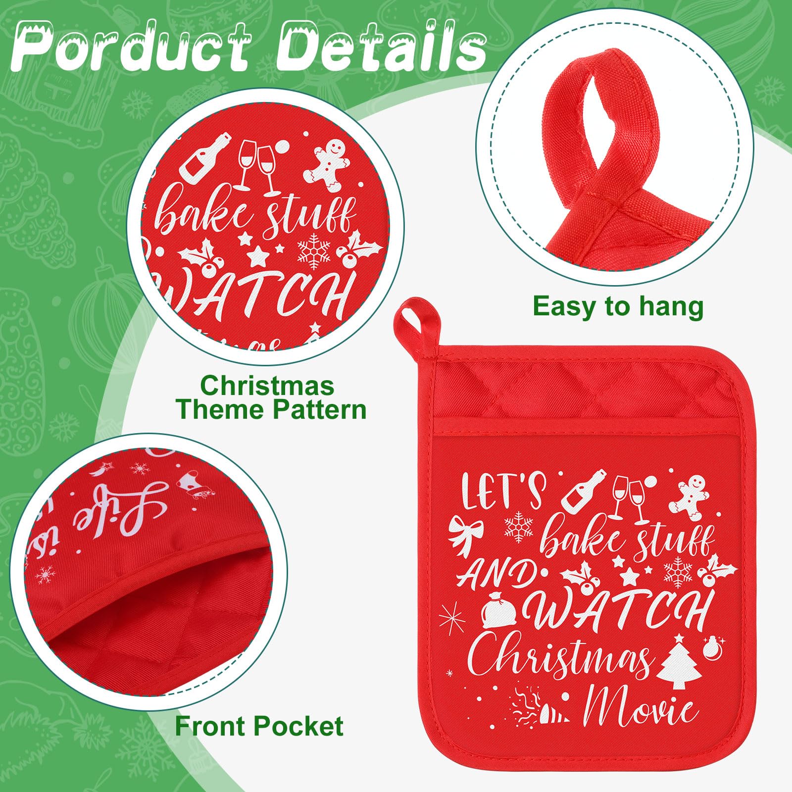 12 Pieces Christmas Pot Holders with Pocket Red Pocket Pot Holder Kitchen Hot Pad Oven Mitts Farmhouse Hot Potholders Cookie Bag Kitchen Cooking Baking