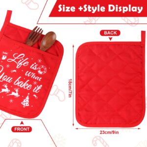 12 Pieces Christmas Pot Holders with Pocket Red Pocket Pot Holder Kitchen Hot Pad Oven Mitts Farmhouse Hot Potholders Cookie Bag Kitchen Cooking Baking