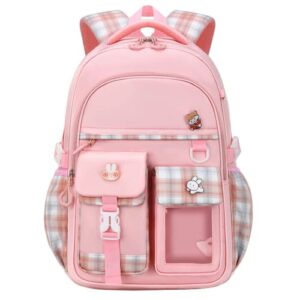 huihsvha kawaii backpack, cute pink large capacity school laptop bag, casual travel daypack bookbag for teens girls students