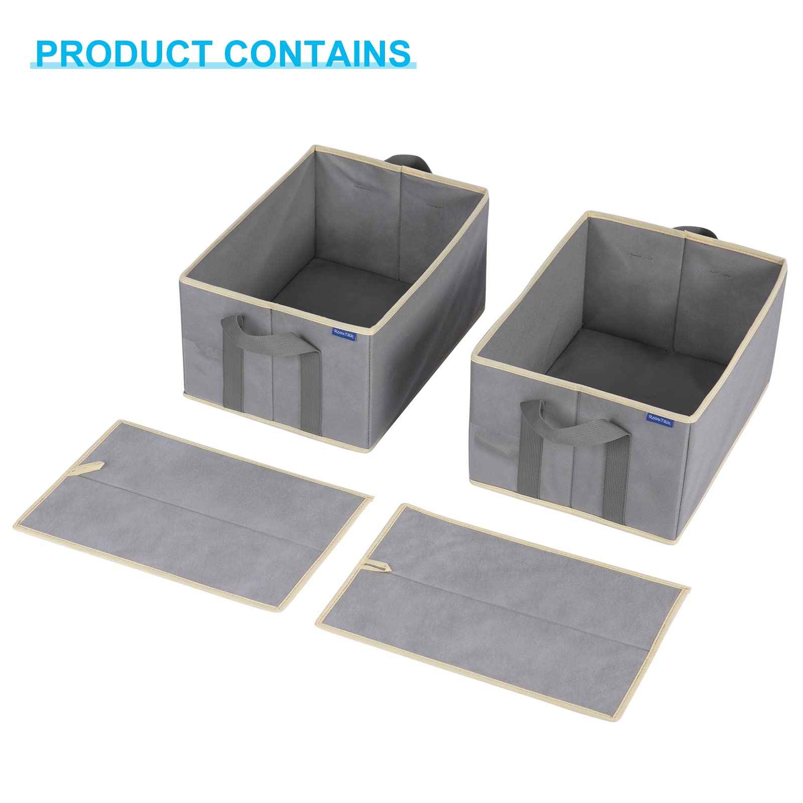 roomtalk Fabric Storage Baskets 2 Pack, Collapsible Fabric Storage Bins with Handles, 11.8" W x 16.5" D x 7.9" H, Grey.