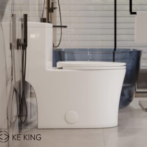 KE KING Water Saving 0.8/1.28 GPF High Efficient Dual-Flush Elongated One-Piece Toilet with Comfort Chair Seat ADA Height, Sleek White Toilet Bowl