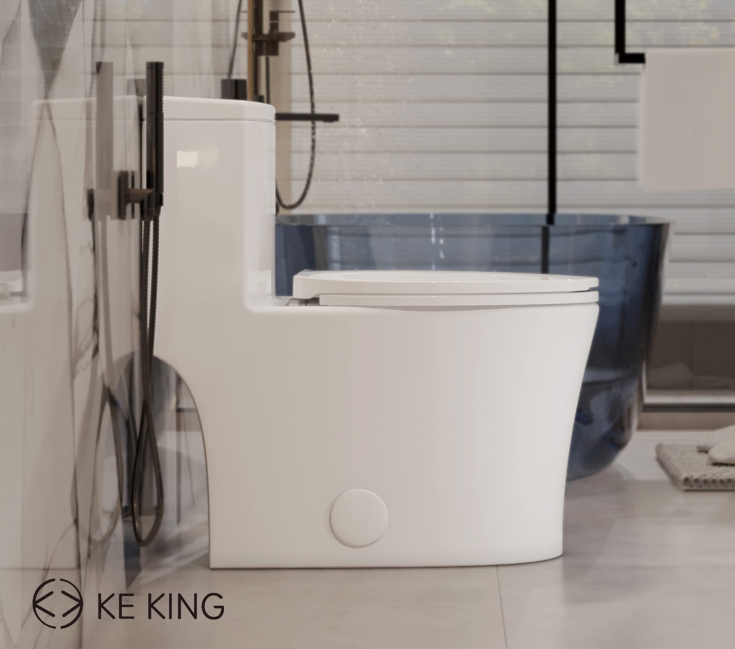 KE KING Water Saving 0.8/1.28 GPF High Efficient Dual-Flush Elongated One-Piece Toilet with Comfort Chair Seat ADA Height, Sleek White Toilet Bowl