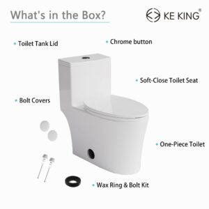 KE KING Water Saving 0.8/1.28 GPF High Efficient Dual-Flush Elongated One-Piece Toilet with Comfort Chair Seat ADA Height, Sleek White Toilet Bowl