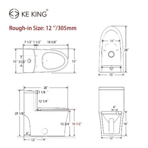 KE KING Water Saving 0.8/1.28 GPF High Efficient Dual-Flush Elongated One-Piece Toilet with Comfort Chair Seat ADA Height, Sleek White Toilet Bowl