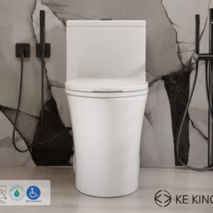 KE KING Water Saving 0.8/1.28 GPF High Efficient Dual-Flush Elongated One-Piece Toilet with Comfort Chair Seat ADA Height, Sleek White Toilet Bowl