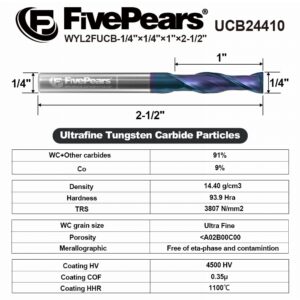 FivePears Up Cut Spiral Router Bit 1/4 inch Shank for CNC with Extreme Life Coated, 1/4" Cutting Diameter, 1" Cutting Length, CNC Carbide End Mill for Wood Carving Engraving Grinding Grooving