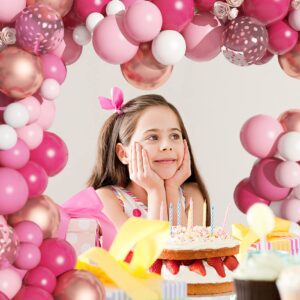 156Pcs Pink Balloon Garland Arch Kit, Hot Pink Metallic Rose Gold Chrome Confetti Balloons for Wedding Women Birthday Princess Theme Bridal Baby Shower Mother's Valentine's Day Party Decorations