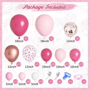 156Pcs Pink Balloon Garland Arch Kit, Hot Pink Metallic Rose Gold Chrome Confetti Balloons for Wedding Women Birthday Princess Theme Bridal Baby Shower Mother's Valentine's Day Party Decorations