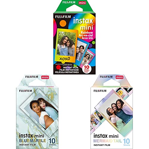 Fujifilm Instax Mini Rainbow Film - 10 Exposures & Instax Mini Blue Marble Film - 10 Exposures & Instax Mini Mermaid Tail Film - 10 Exposures