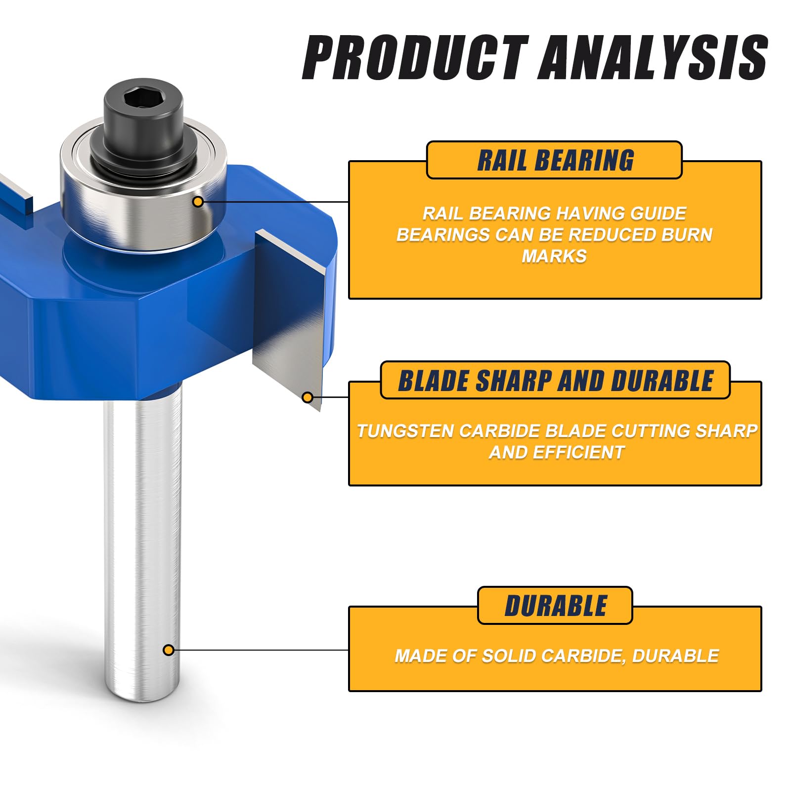 MEIGGTOOL 4Pcs Rabbet Router Bit 1/4" Shank with 6 Bearings Set - 1/16", 1/8", 3/16", 1/4", 5/16", 3/8". Interchangeable Bearings with 1/2" to 1/4" Router Collett