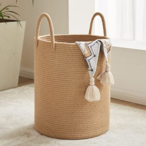 jute rope laundry hamper basket, 58l tall laundry basket for blanket storage, large baby nursery hamper for laundry, woven clothes hamper for bedroom, living room