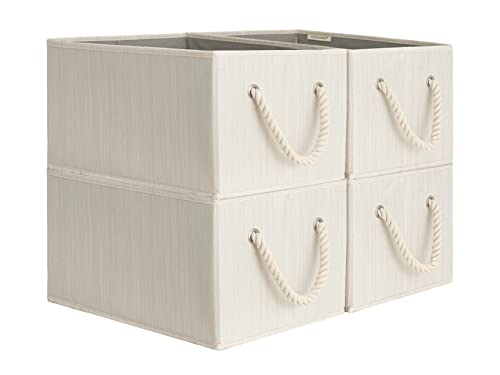 StorageWorks Storage Baskets for Shelves, Fabric Closet Storage Bins with Handles, Rectangle Basket Organizer, Beige, White & Ivory, 4-Pack