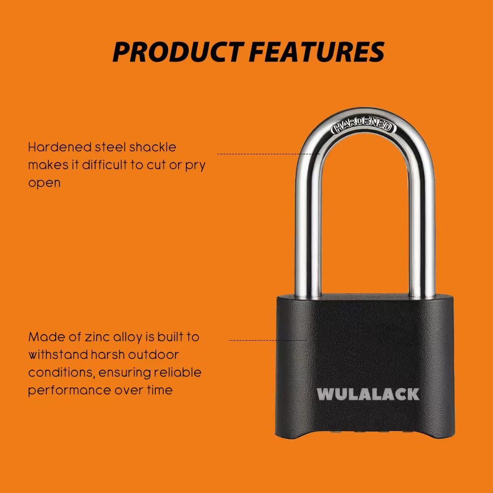 WULALACK Outdoor Combination Lock, Heavy Duty Weatherproof Pad Locks with Code, Resettable Padlock Combination for Sheds Fence, Gate Hasps, Storage Unit