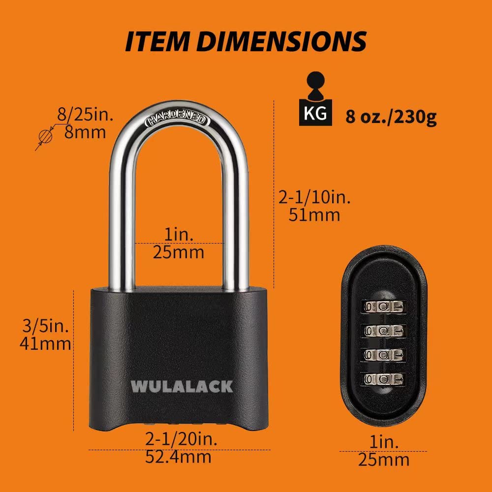 WULALACK Outdoor Combination Lock, Heavy Duty Weatherproof Pad Locks with Code, Resettable Padlock Combination for Sheds Fence, Gate Hasps, Storage Unit