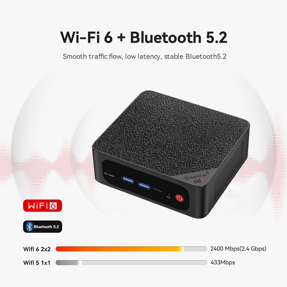 Beelink SER5 MAX Mini PC, Mini Computers with AMD Ryzen 7 5800H (8C/16T up to 4.4Ghz), 16G DDR4+500G M.2 2280 NVMe SSD, WiFi 6, 1000Mbps, BT 5.2, 4K, DP, Type-C, Radeon Graphics, TDP up to 54W