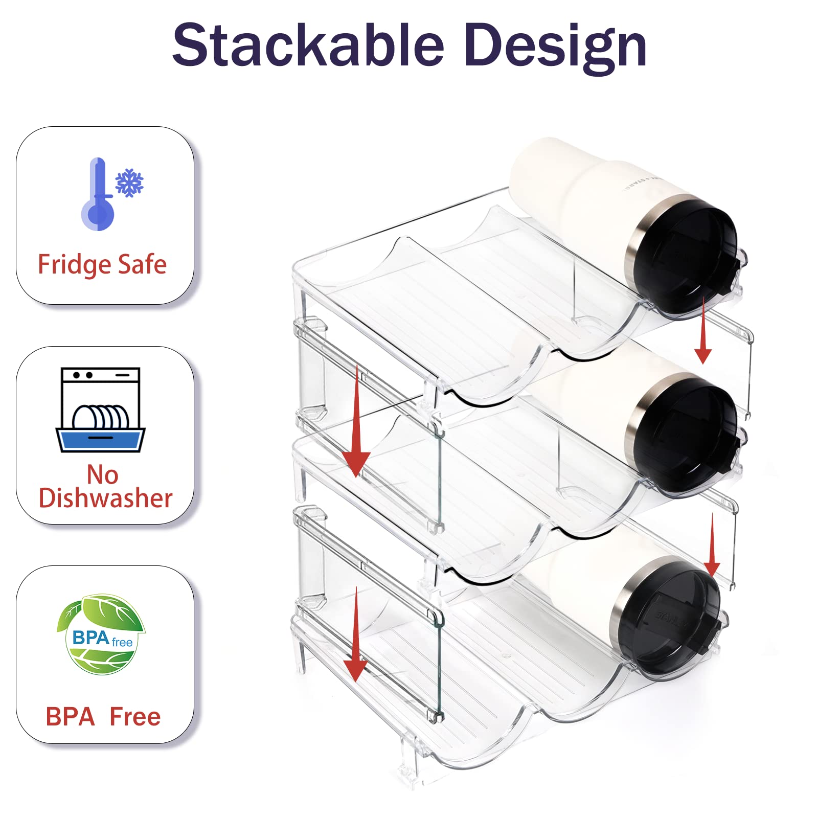 Sisfung Water Bottle Organizer for Cabinet, Water Bottle Holder for Kitchen Storage (4 Tier).