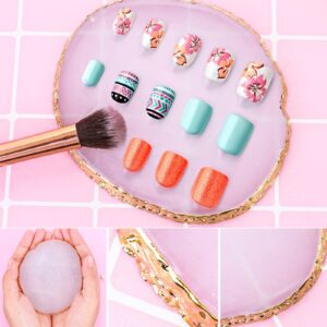 WLLHYF Resin Nail Art Palette, Nail Art Painting Mixed Color Palettes Irregular Makeup Plate Nail Plates Tool Gold Edge Nail Holder for Makeup Beauty Nail Art Hand-Painted Toning