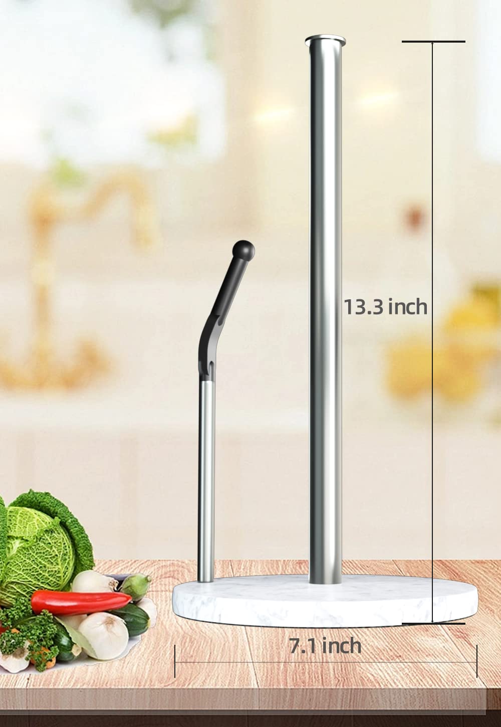 Paper Towel Holder Countertop,Marble Paper Towel Stand with Weighted Base,One-Handed Operation Standing Paper Towel Roll Holder for Kitchen Organization(Brushed Nickel)