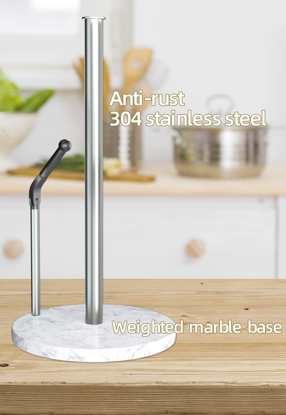 Paper Towel Holder Countertop,Marble Paper Towel Stand with Weighted Base,One-Handed Operation Standing Paper Towel Roll Holder for Kitchen Organization(Brushed Nickel)