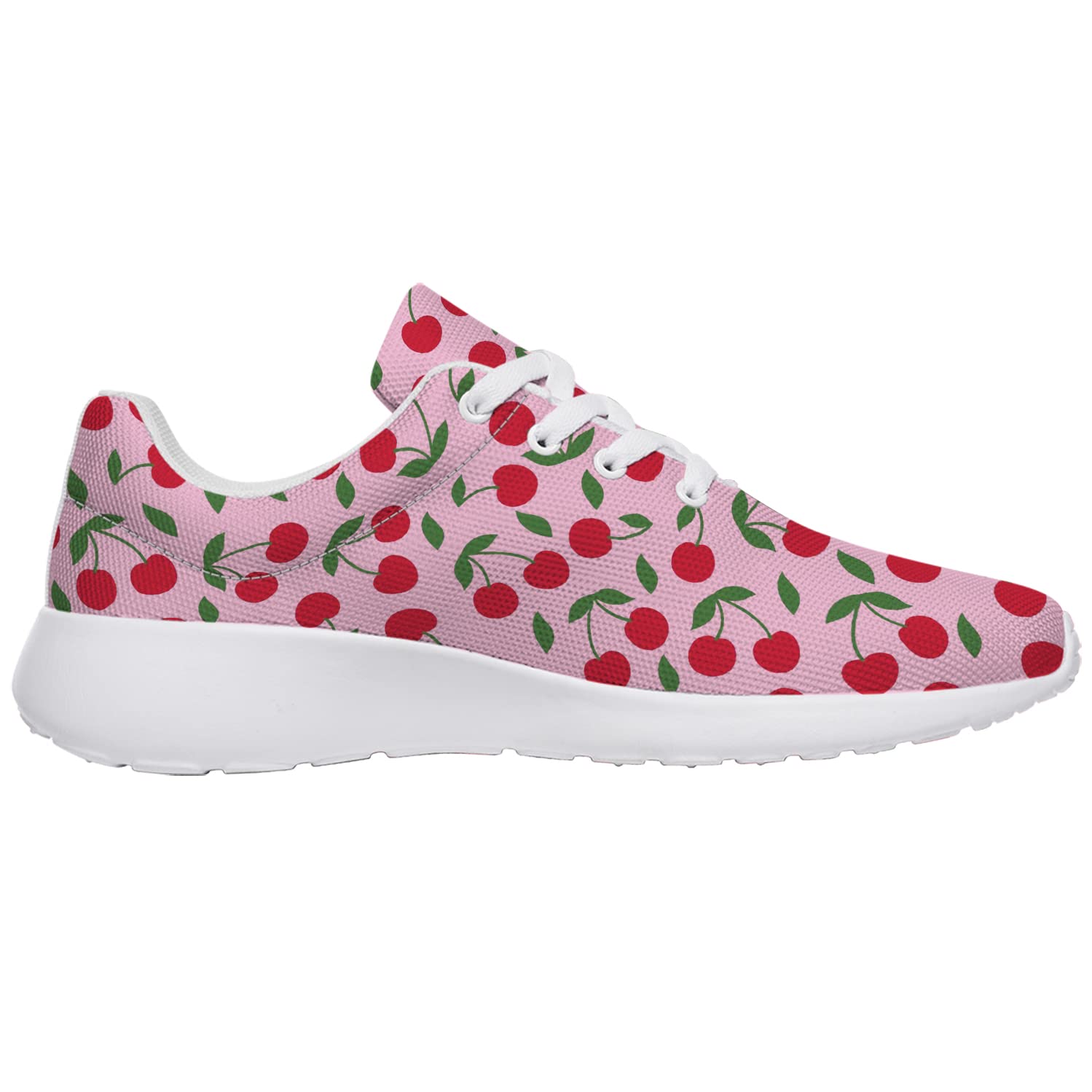 vogiant Womens Girls White Pink Cherry Fruit Print Shoes,Personalized Soft Comfortable Tennis Walking Sneaker Gifts for Granddaughter,US Size 9 Women/7.5 Men