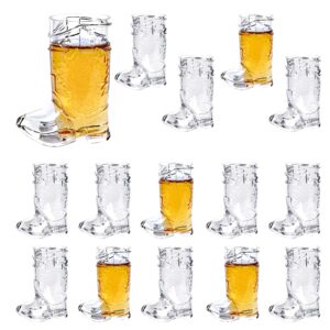 shaoqinlin cowboy boot shot glasses, 15 pcs 1 oz mini plastic boot cups, clear pattern beer boot mugs western cowboy cowgirl theme party supplies