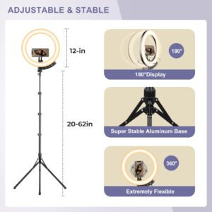 Sensyne 12" Ring Light with 62" Tripod Stand, LED Selfie Circle Light with Strong Magnectic Phone Holder Compatible with Cellphones for Live Stream/Recording/Photography/YouTube/TikTok