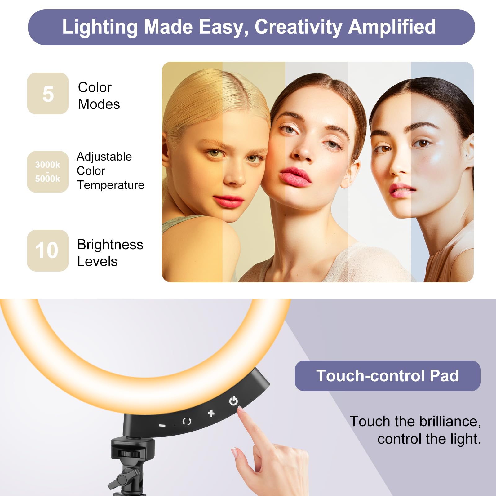 Sensyne 12" Ring Light with 62" Tripod Stand, LED Selfie Circle Light with Strong Magnectic Phone Holder Compatible with Cellphones for Live Stream/Recording/Photography/YouTube/TikTok