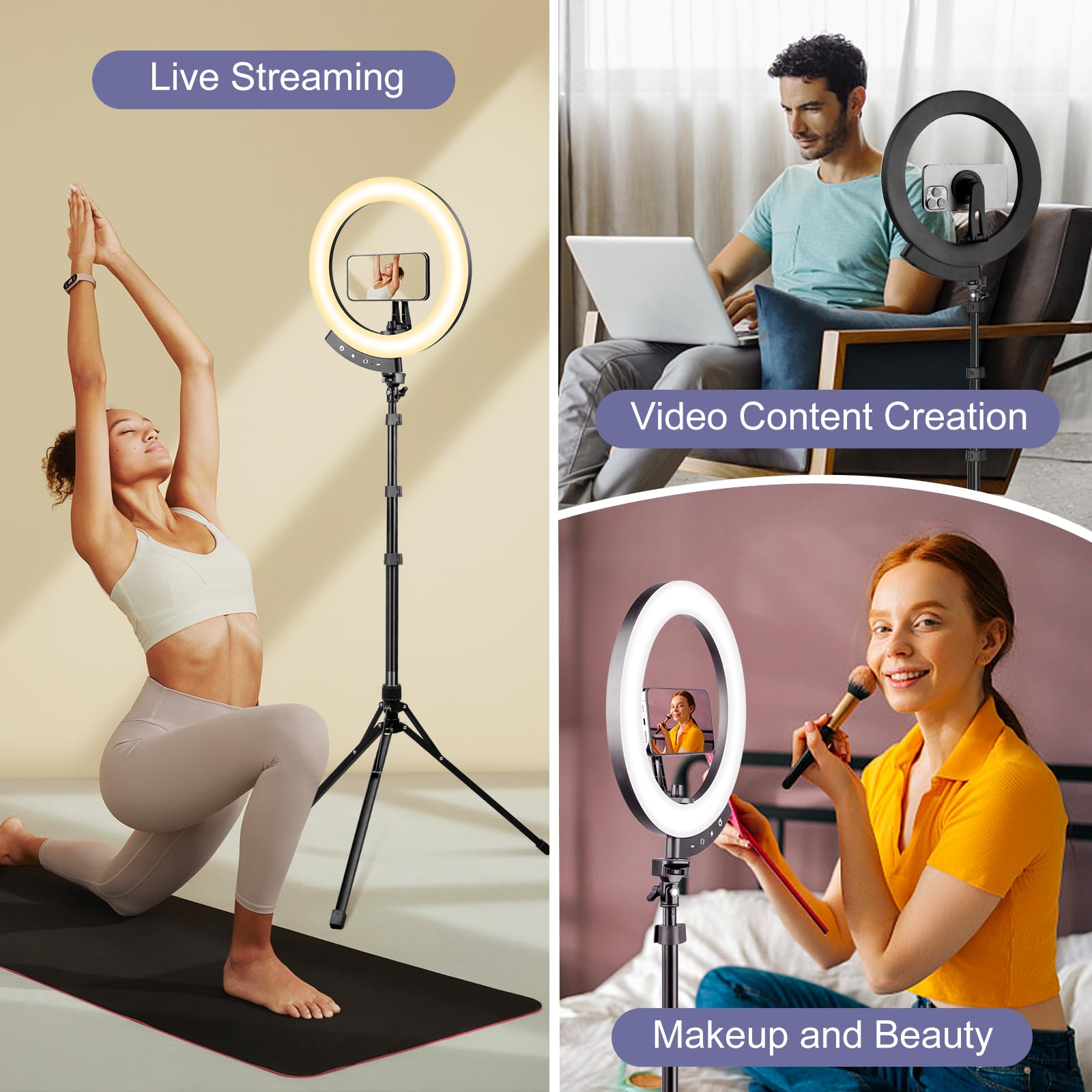 Sensyne 12" Ring Light with 62" Tripod Stand, LED Selfie Circle Light with Strong Magnectic Phone Holder Compatible with Cellphones for Live Stream/Recording/Photography/YouTube/TikTok