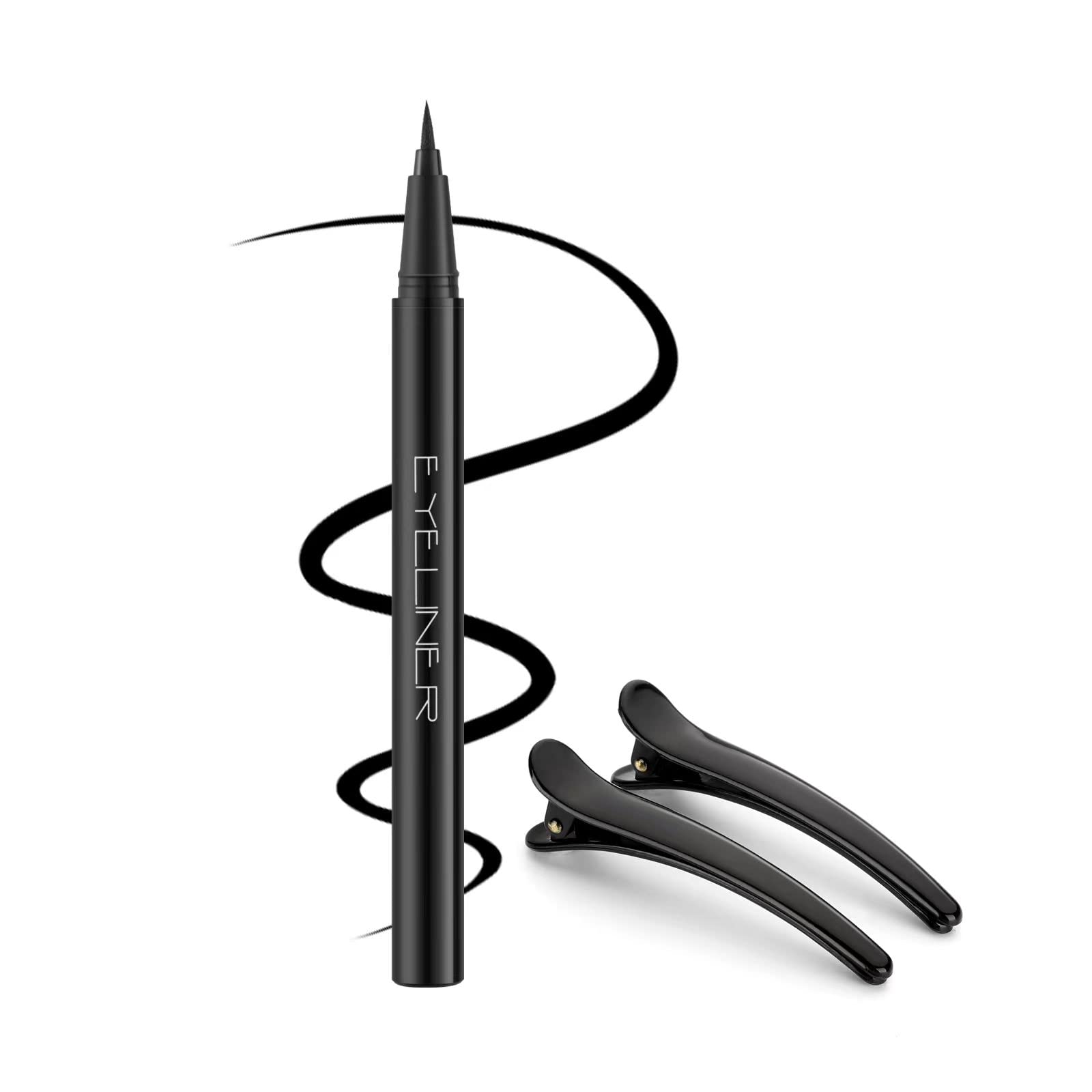 LAVONE Eyeliner-Liquid Waterproof Eyeliner Makeup | Quick Drying | Ultra-Fine Tip | Smudge-Proof Formula for Long-Lasting Eye Makeup, with Hair Clips – Black