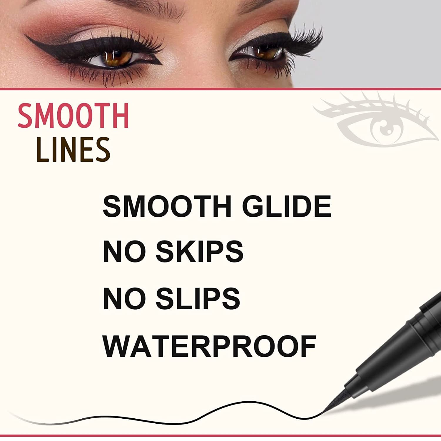 LAVONE Eyeliner-Liquid Waterproof Eyeliner Makeup | Quick Drying | Ultra-Fine Tip | Smudge-Proof Formula for Long-Lasting Eye Makeup, with Hair Clips – Black