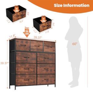 Sweetcrispy Dresser for Bedroom with 9 Fabric Drawers, Tall Chest Storage Tower, Organizer Units for Clothing Closet, Kidsroom Furniture, Steel Frame, Wood Top, Lightweight Quick Assemble Cabinet