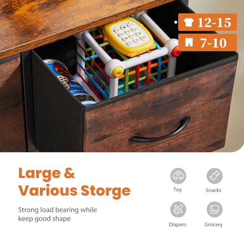 Sweetcrispy Dresser for Bedroom with 9 Fabric Drawers, Tall Chest Storage Tower, Organizer Units for Clothing Closet, Kidsroom Furniture, Steel Frame, Wood Top, Lightweight Quick Assemble Cabinet