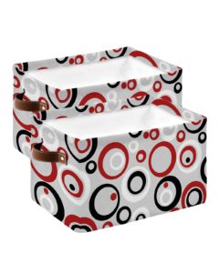 2 packs red black cube storage organizer bins with handles,collapsible canvas cloth fabric storage basket,modern geometric boho polka dot grey books kids' toys bin boxes for shelves,closet