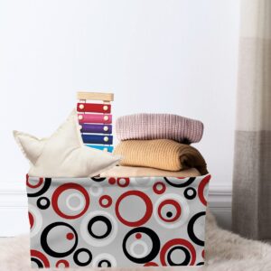 2 Packs Red Black Cube Storage Organizer Bins with Handles,Collapsible Canvas Cloth Fabric Storage Basket,Modern Geometric Boho Polka Dot Grey Books Kids' Toys Bin Boxes for Shelves,Closet