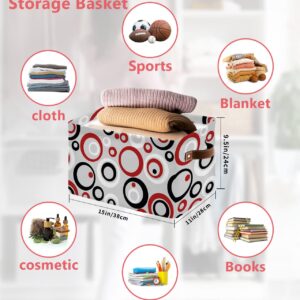 2 Packs Red Black Cube Storage Organizer Bins with Handles,Collapsible Canvas Cloth Fabric Storage Basket,Modern Geometric Boho Polka Dot Grey Books Kids' Toys Bin Boxes for Shelves,Closet