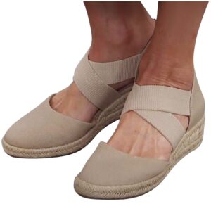 DDAPJ pyju Women's Wedge Espadrilles Criss-cross Closed Toe Sandals Elastic Band Slip On Shoes Low Heel Comfort Fishman Shoes