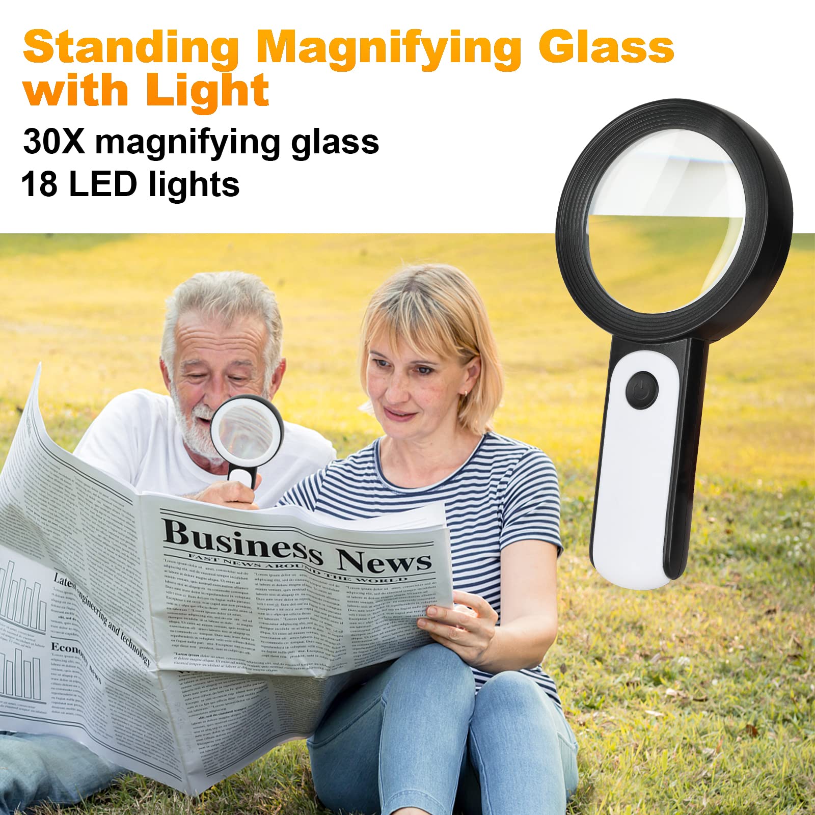 Magnifying Glass 18 LED Lights, High Magnification Illuminated Lighted Magnifier for Low Vision Seniors Reading, Macular Degeneration, Soldering, Inspection, Coins, Jewelry, Exploring