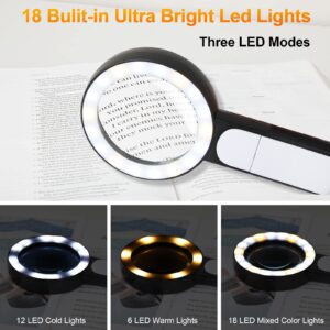 Magnifying Glass 18 LED Lights, High Magnification Illuminated Lighted Magnifier for Low Vision Seniors Reading, Macular Degeneration, Soldering, Inspection, Coins, Jewelry, Exploring