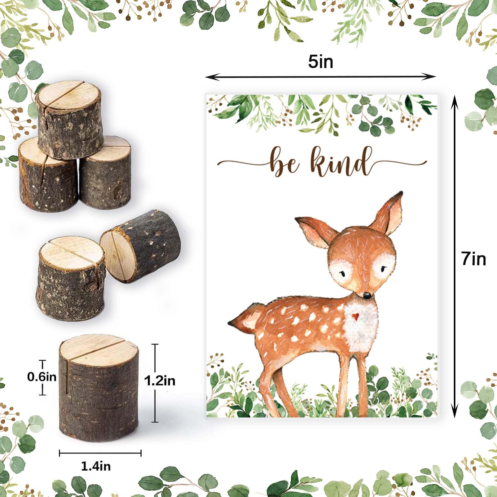 8Pcs Woodland Centerpieces and Wooden Stands, Woodland Animal Baby Shower for Table Decorations, Double Side Forest Themed Birthday Party Supplies, Wild One Birthday Party Decorations for Boys Girls